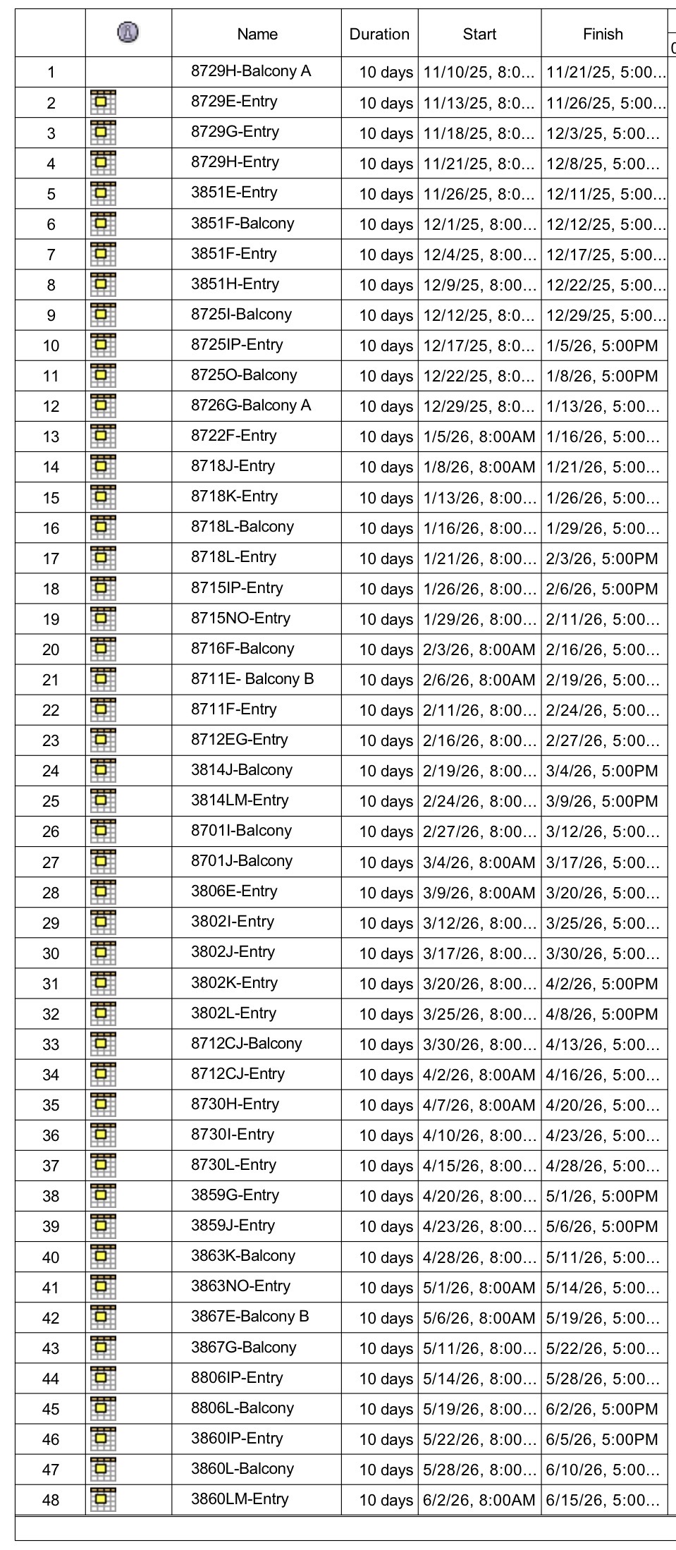 Schedule changes